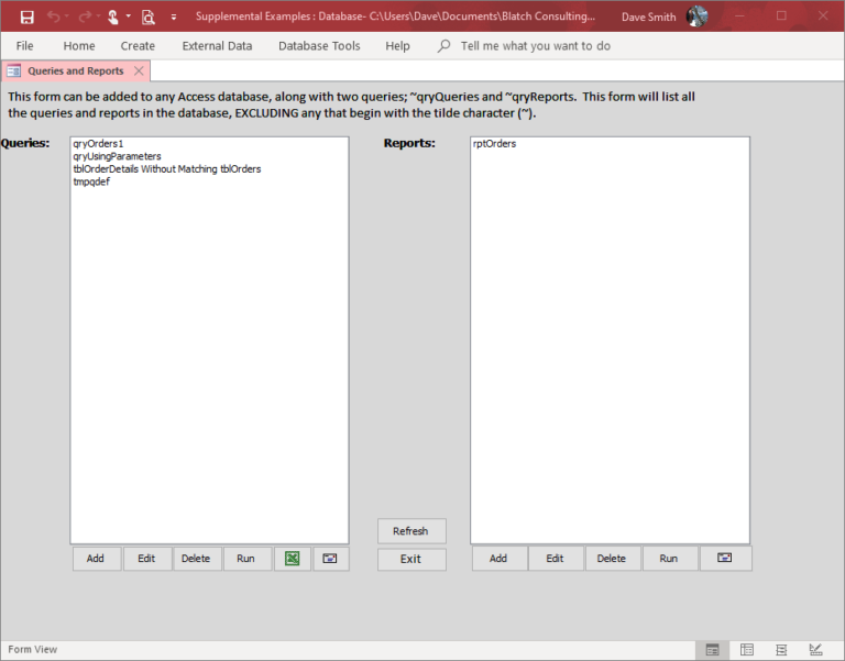 Queries and Reports Form - Blatch Consulting